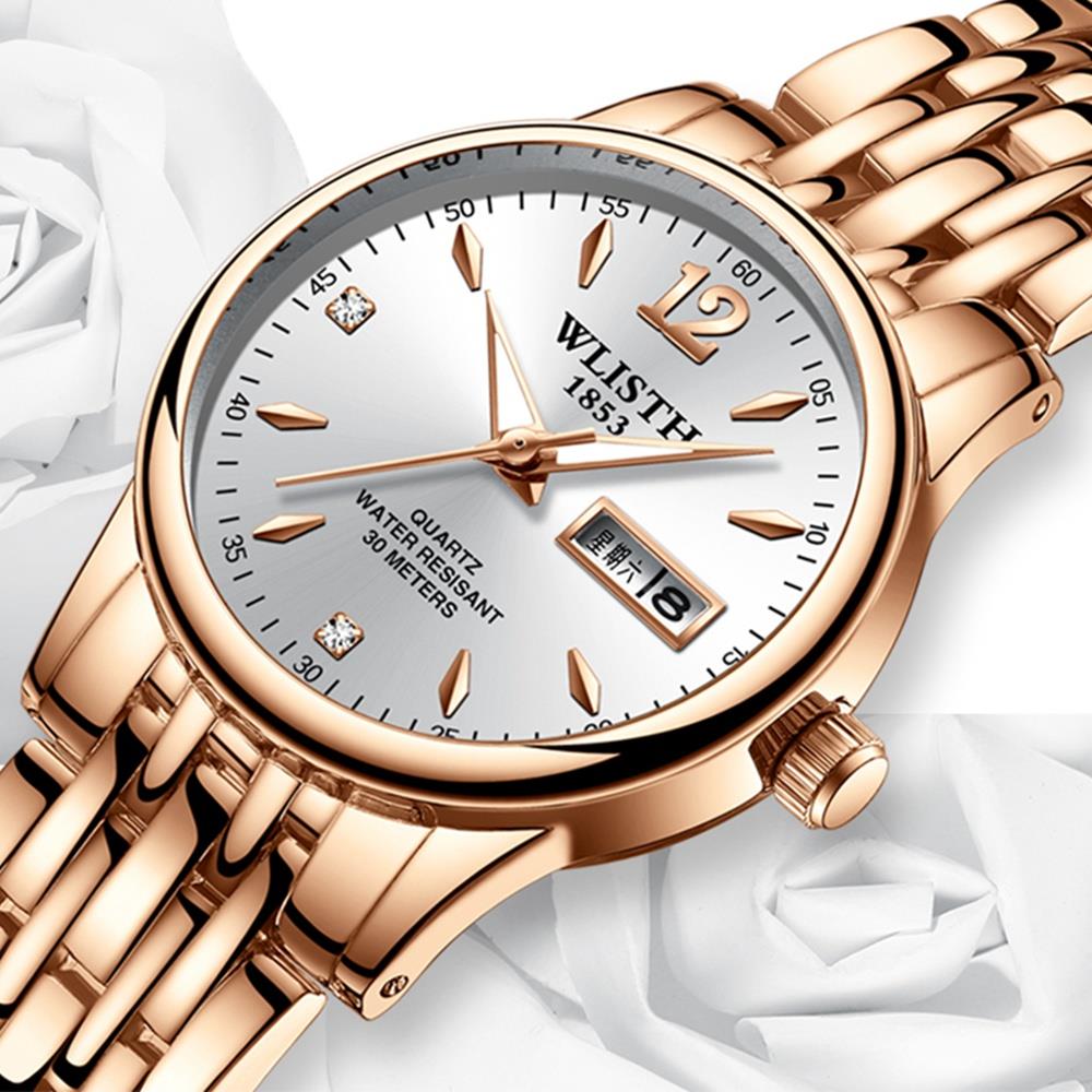 WLISTH S507 Women Quartz Wrist Watch Stainless Steel Strap Gold White