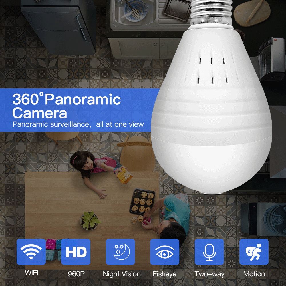 SDETER GA022 960P Panoramic Wifi E27 Light Bulb IP Camera White