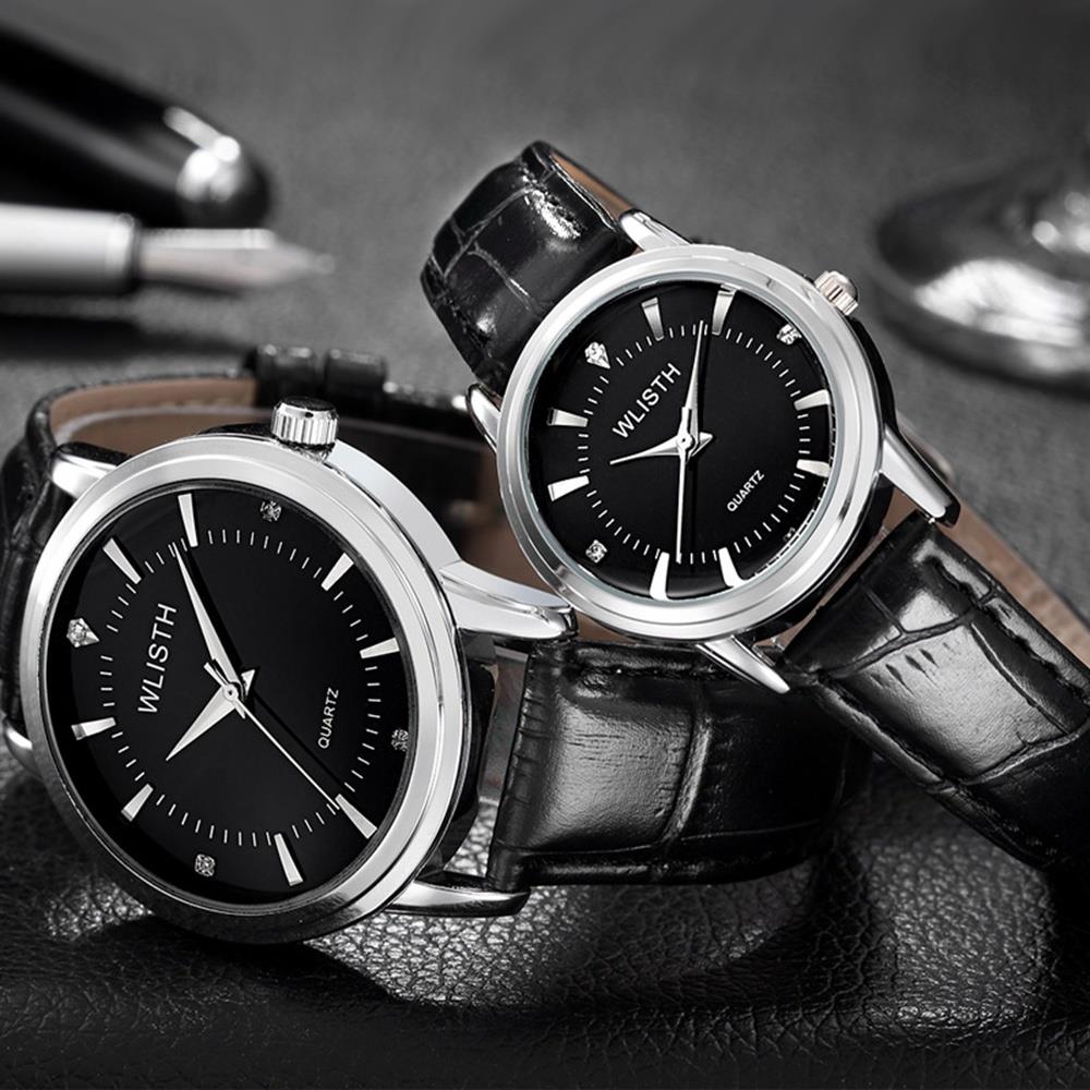 WLISTH Q355 Women Quartz Wrist Watch PU Leather Strap Black