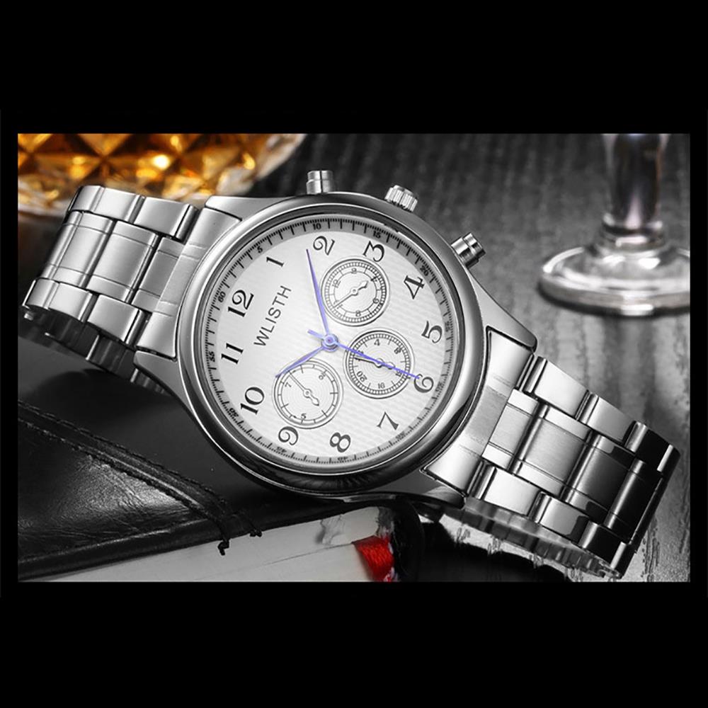 WLISTH P603 Men Quartz Wristwatch Stainless Steel Strap Silver Black