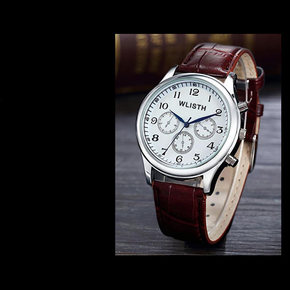 WLISTH P603 Men Quartz Wristwatch PU Leather Strap Brown White