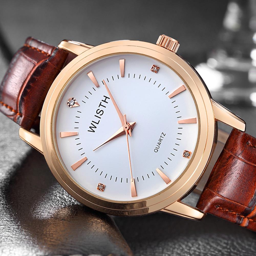 WLISTH Q355 Women Quartz Wrist Watch PU Leather Strap Blue White
