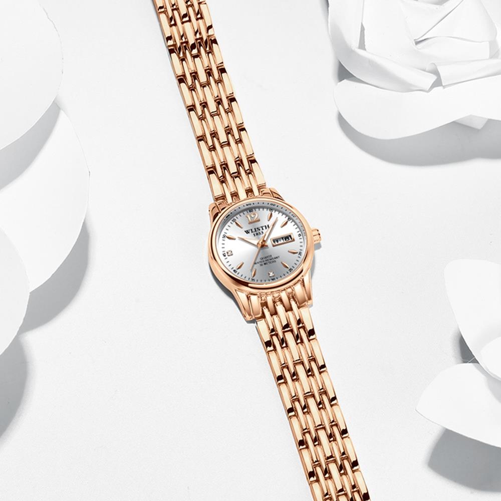 WLISTH S507 Women Quartz Wrist Watch Stainless Steel Strap Gold White