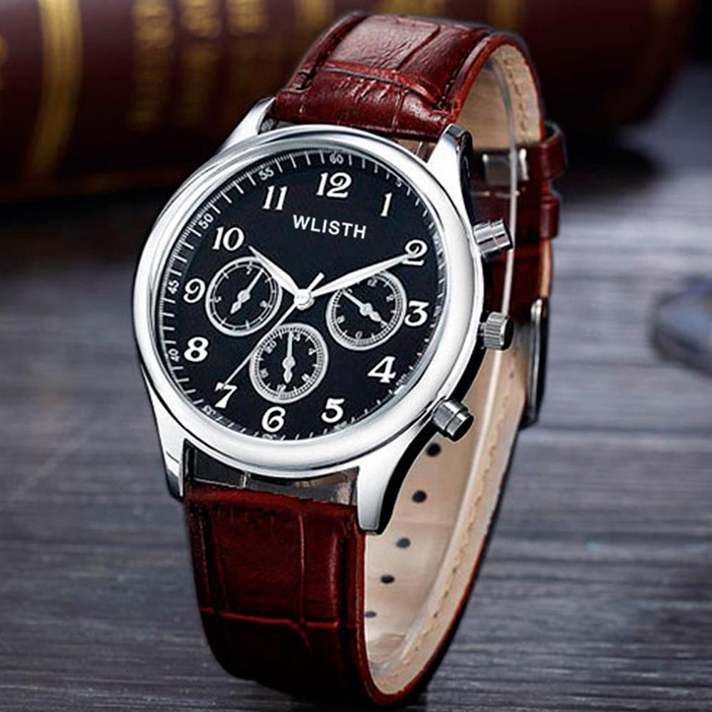 WLISTH P603 Men Quartz Wristwatch PU Leather Strap Brown Black