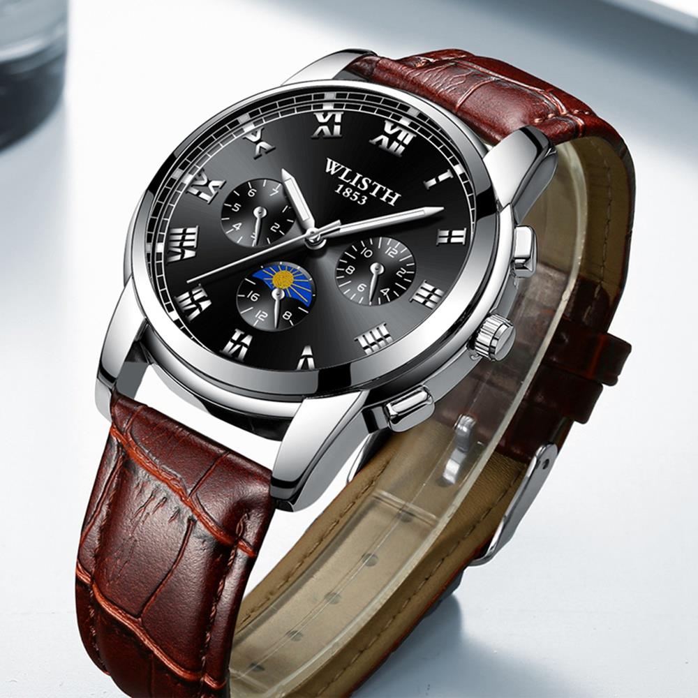 WLISTH S509 Men Quartz Wrist Watch Stainless Steel Strap Silver White