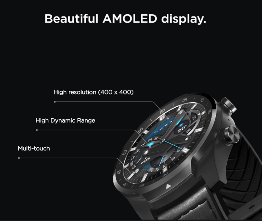 Ticwatch PRO Smart Watch 1.4 Inch OLED/LED Double Screens Black