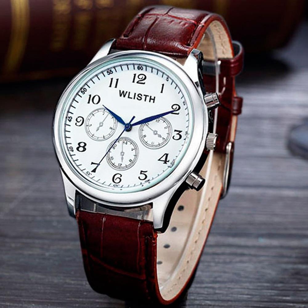 WLISTH P603 Men Quartz Wristwatch PU Leather Strap Brown White