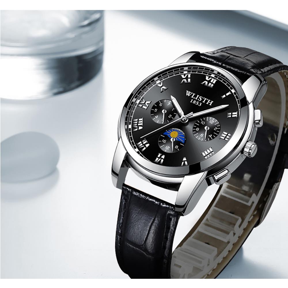 WLISTH S509 Men Quartz Wrist Watch Stainless Steel Strap Silver Black