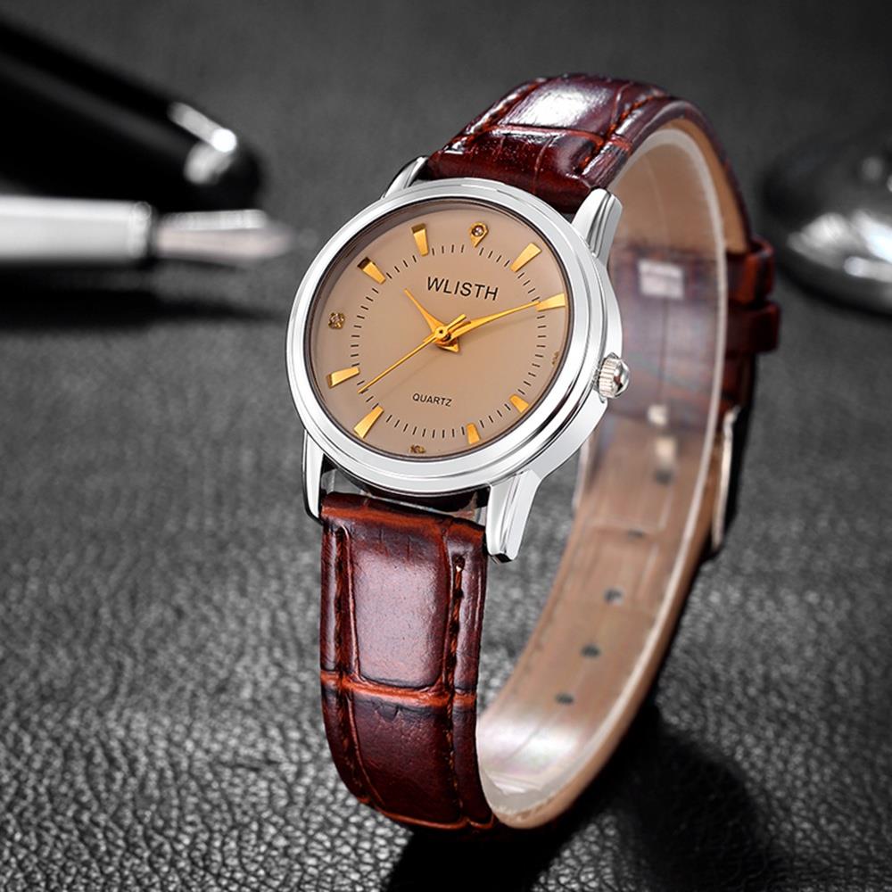 WLISTH Q355 Women Quartz Wrist Watch PU Leather Strap Brown Gold