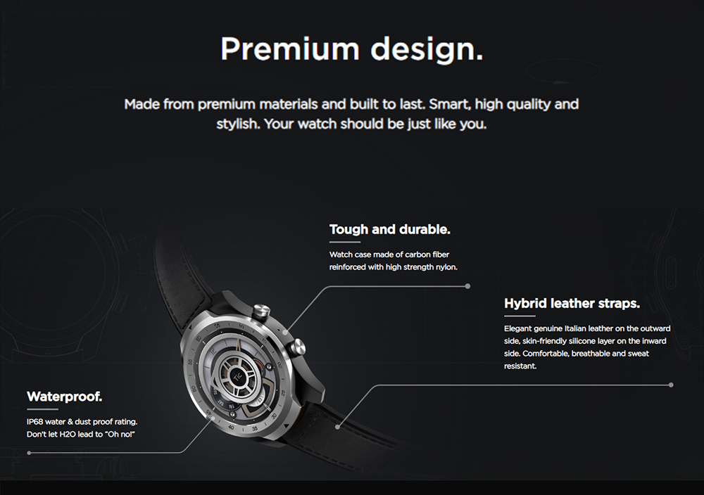 Ticwatch PRO Smart Watch 1.4 Inch OLED/LED Double Screens Black