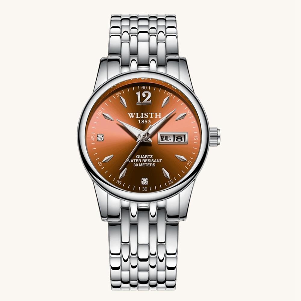 WLISTH S507 Women Quartz Wristwatch Stainless Steel Strap Silver Brown