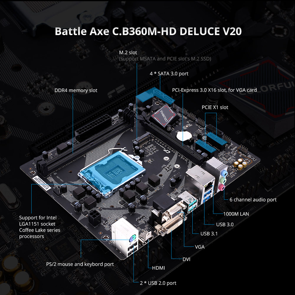 Colorful Battle Axe C.B360M-HD DELUXE V20 Motherboard