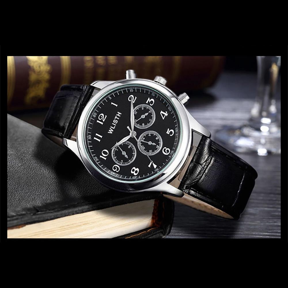 WLISTH P603 Men Quartz Wristwatch PU Leather Strap Brown Black