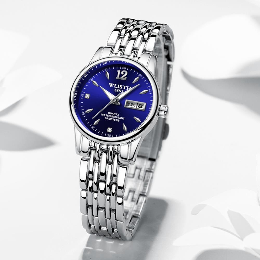 WLISTH S507 Women Quartz Wrist Watch Stainless Steel Strap Silver Blue