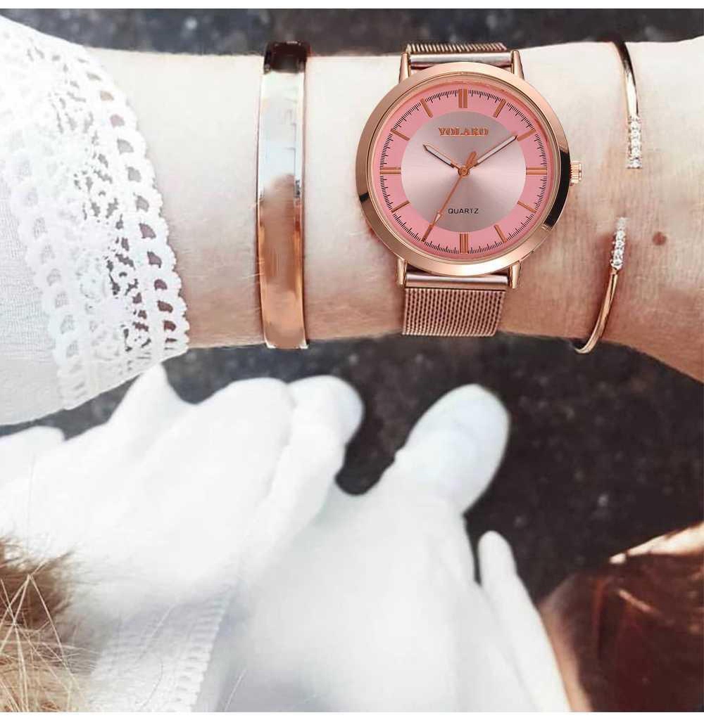 YOLAKO Women Quartz Watch Plastic Strap Rose Gold