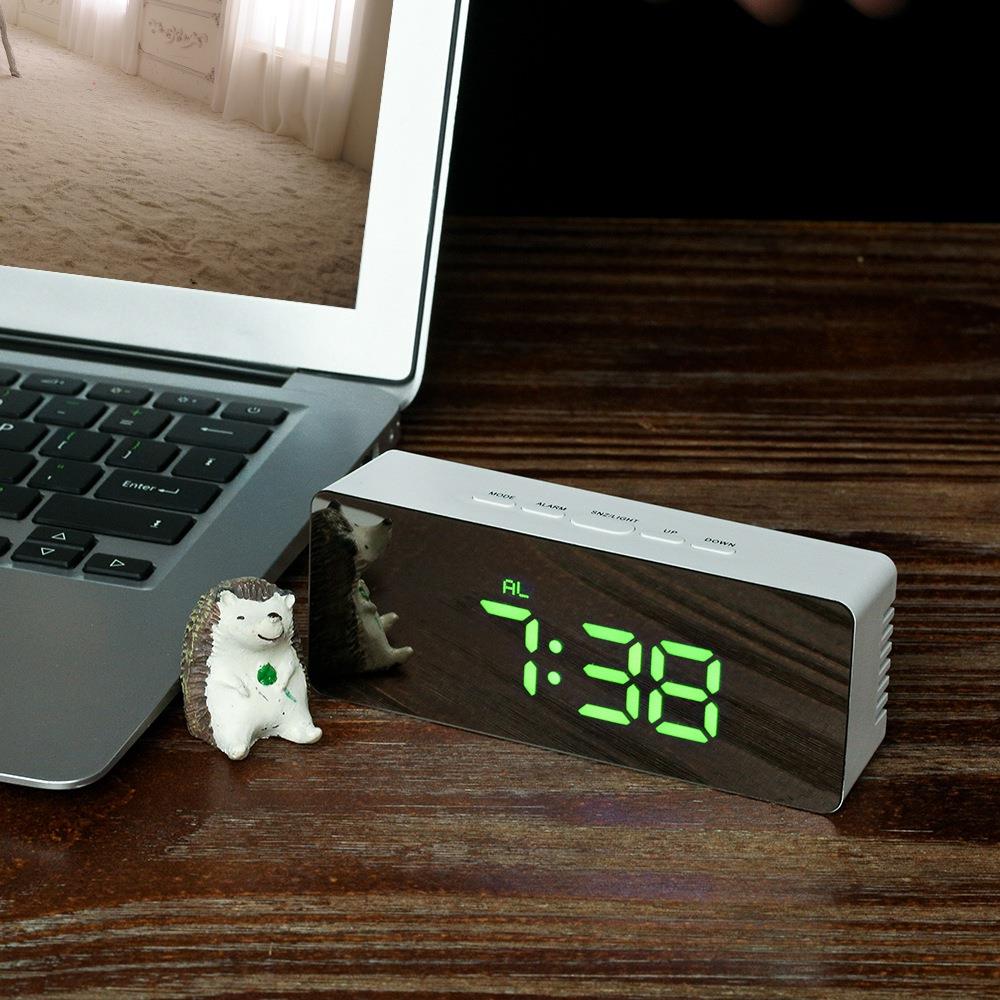 Rectangular LED Mirror Alarm Clock Green