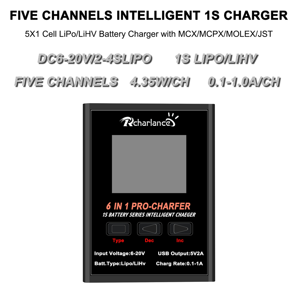 Rcharlance 6 In 1 PRO 6x4.35W 1S Battery Charger