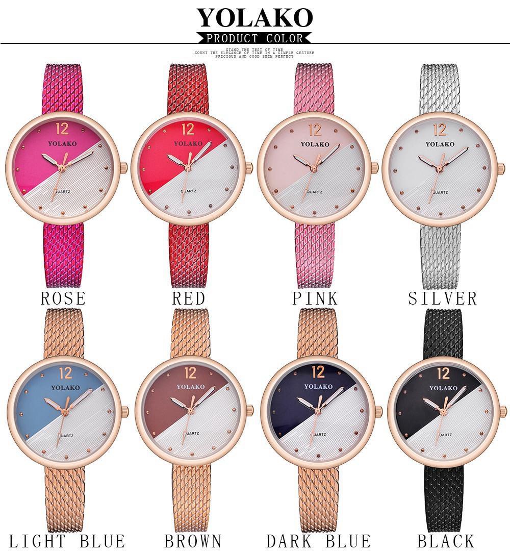 YOLAKO YK61 Women Mesh Belt Quartz Watch Rose Gold + Blue