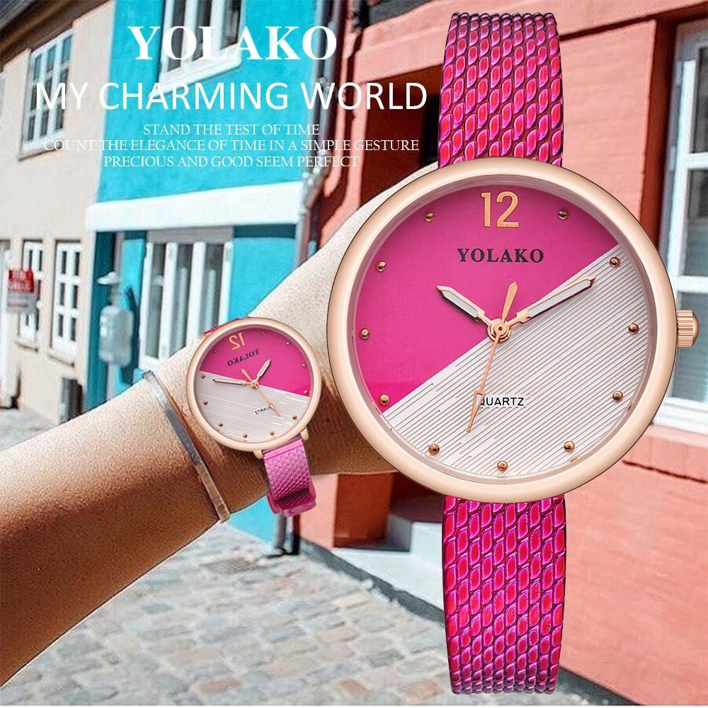 YOLAKO YK61 Women Mesh Belt Quartz Watch Rose Gold + Blue