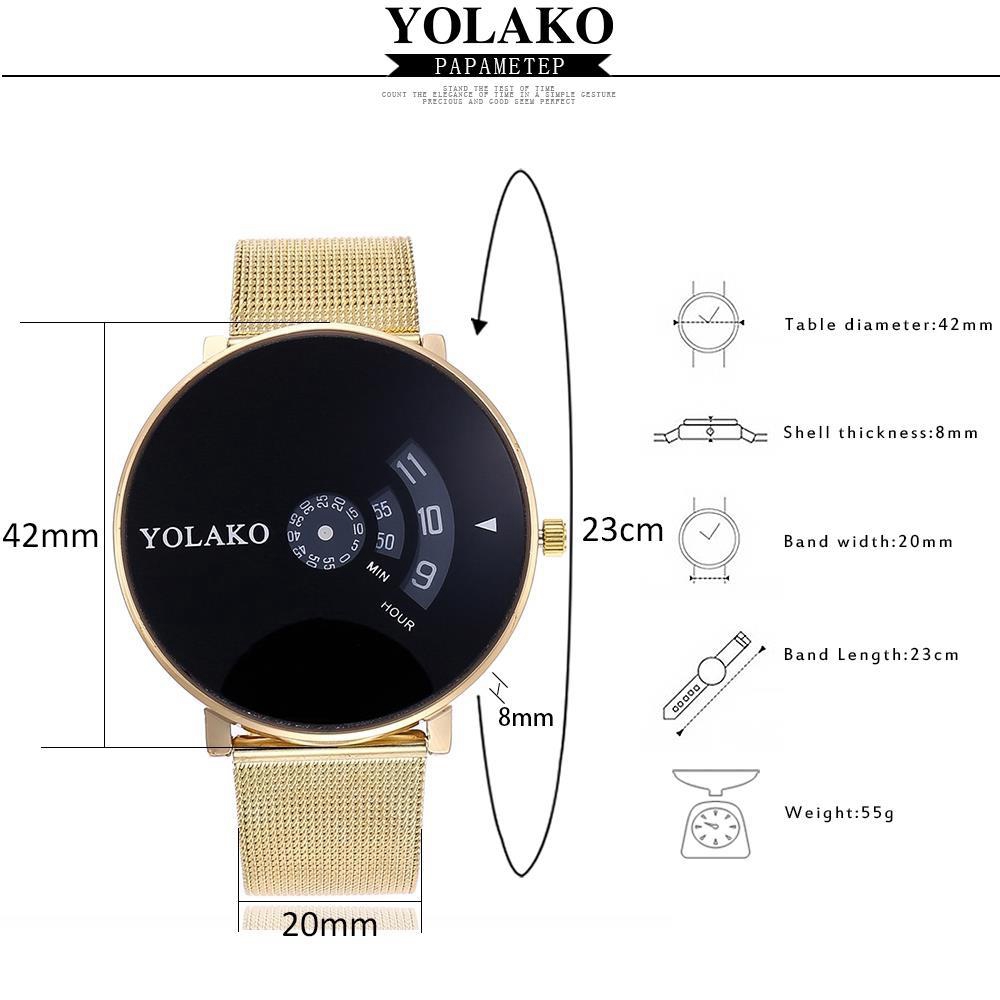YOLAKO Men Quartz Watch Stainless Steel Strap Gold Black