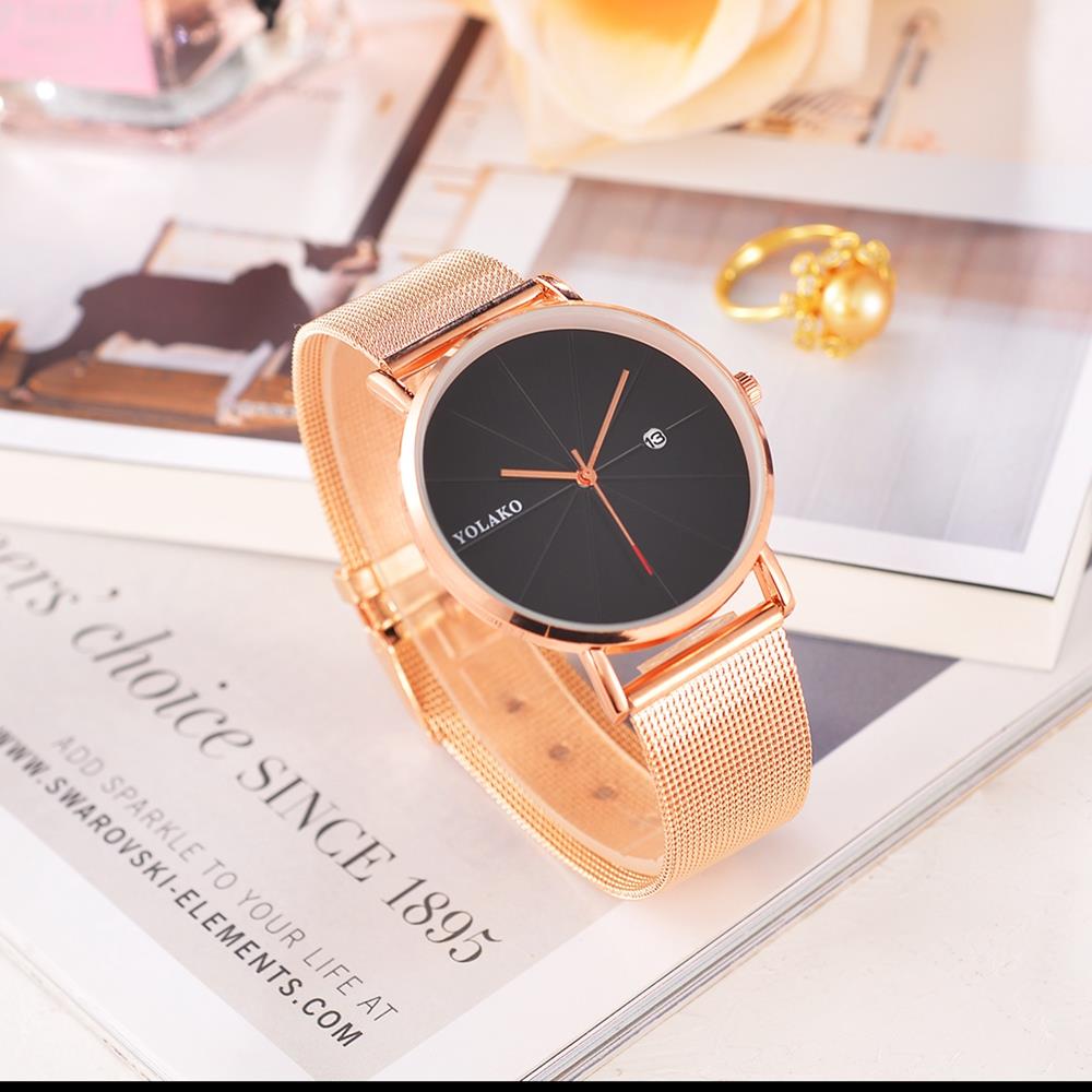 YOLAKO YK121G Casual Quartz Watch Black Rose Gold