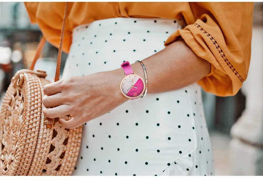 YOLAKO YK61 Women Mesh Belt Quartz Watch Rose Red