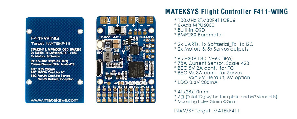 Matek Systems F411-WING New Flight Controller
