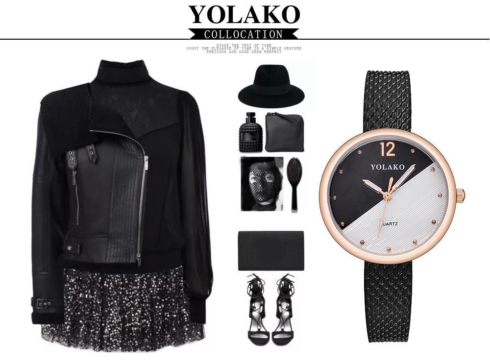 YOLAKO YK61 Women Mesh Belt Quartz Watch Rose Red