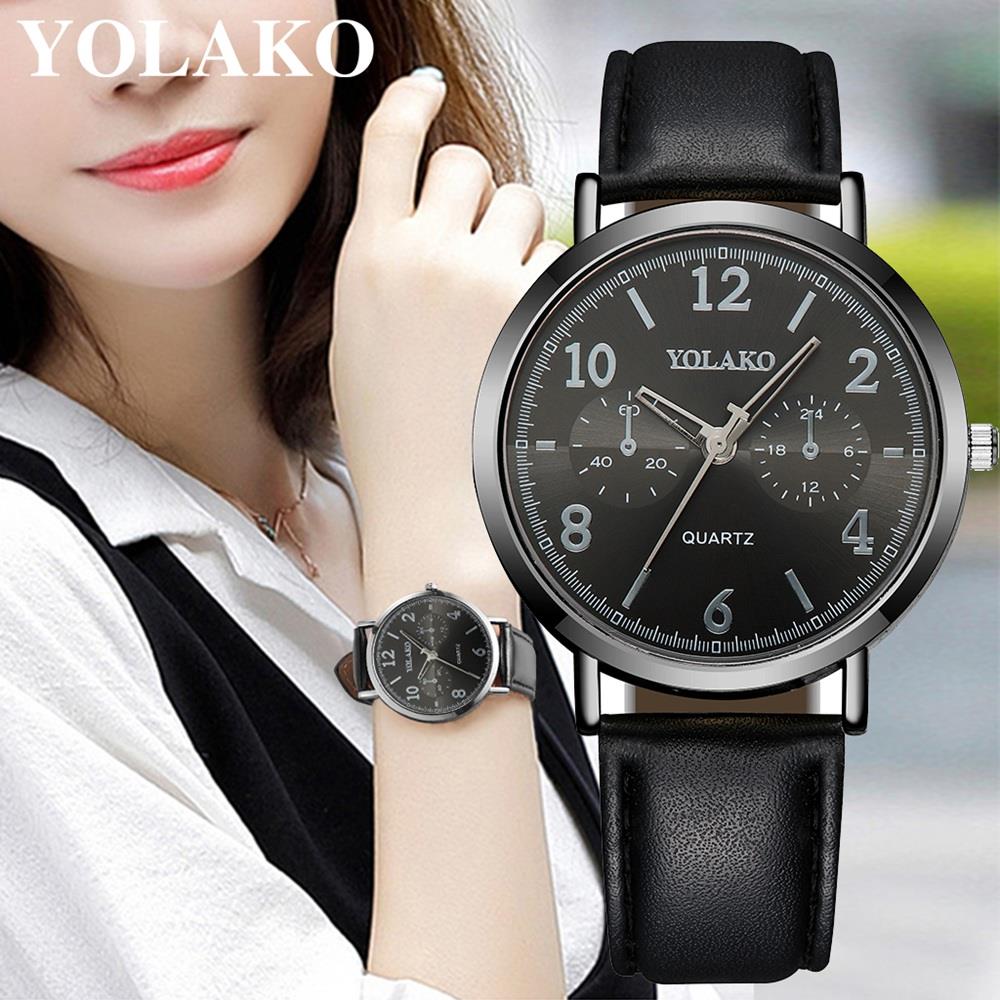 YOLAKO YK117 Casual Quartz Watch PU Leather Strap Black Coffee