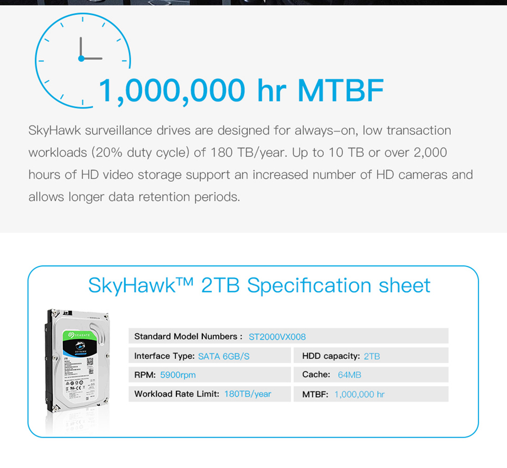 Seagate SkyHawk ST2000VX008 2TB Surveillance Specialised HDD Silver