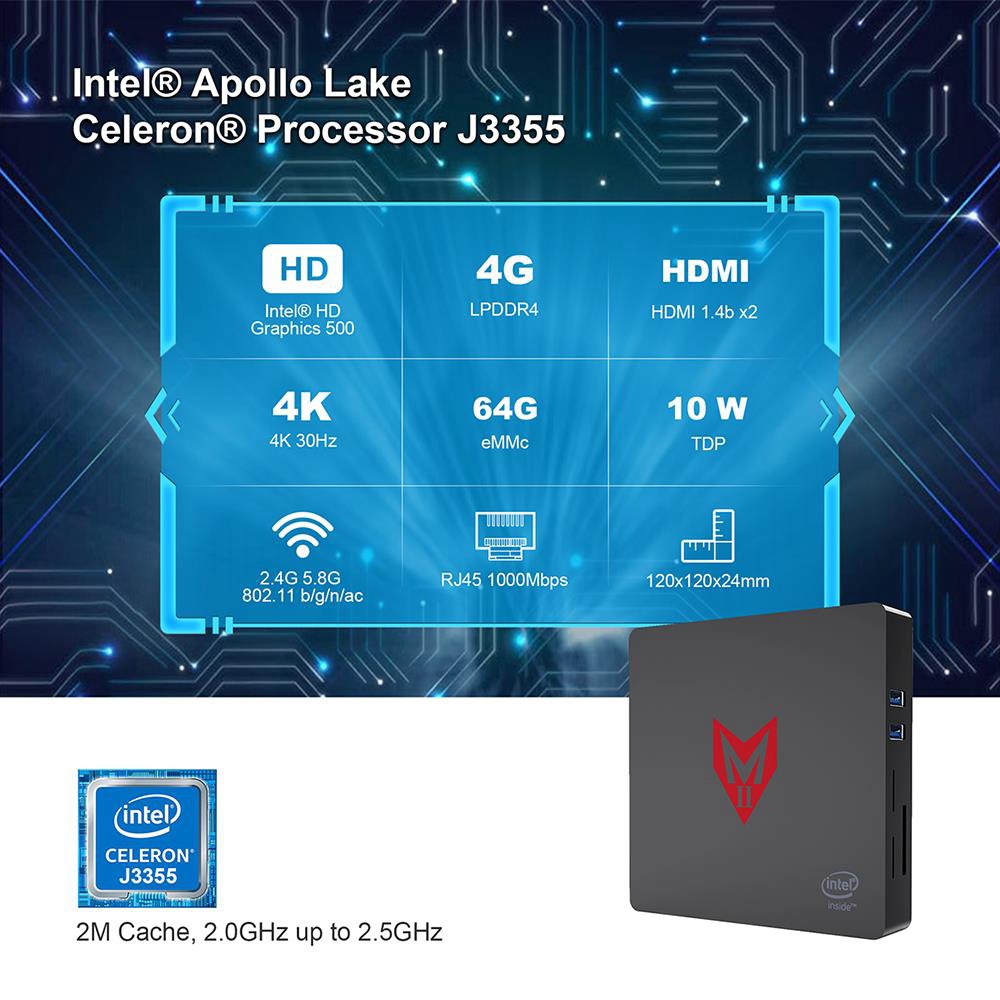MII Intel Apollo Lake J3355 4GB/64GB Windows 10 Mini PC