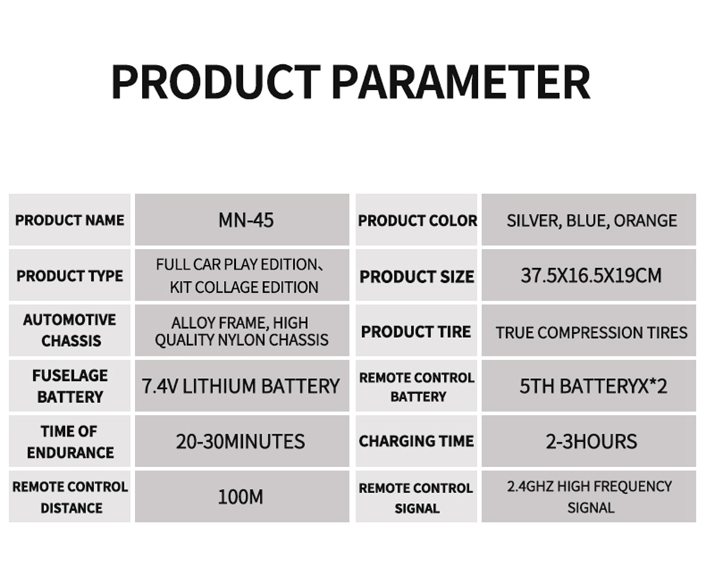 MN Model MN-45 RC Car with LED Light RTR Orange