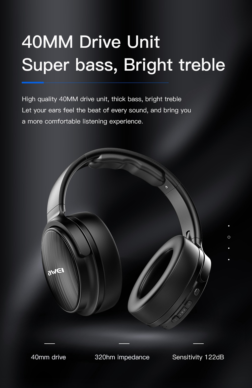 AWEI A780BL Foldable Bluetooth 5.0 Headphone Gray