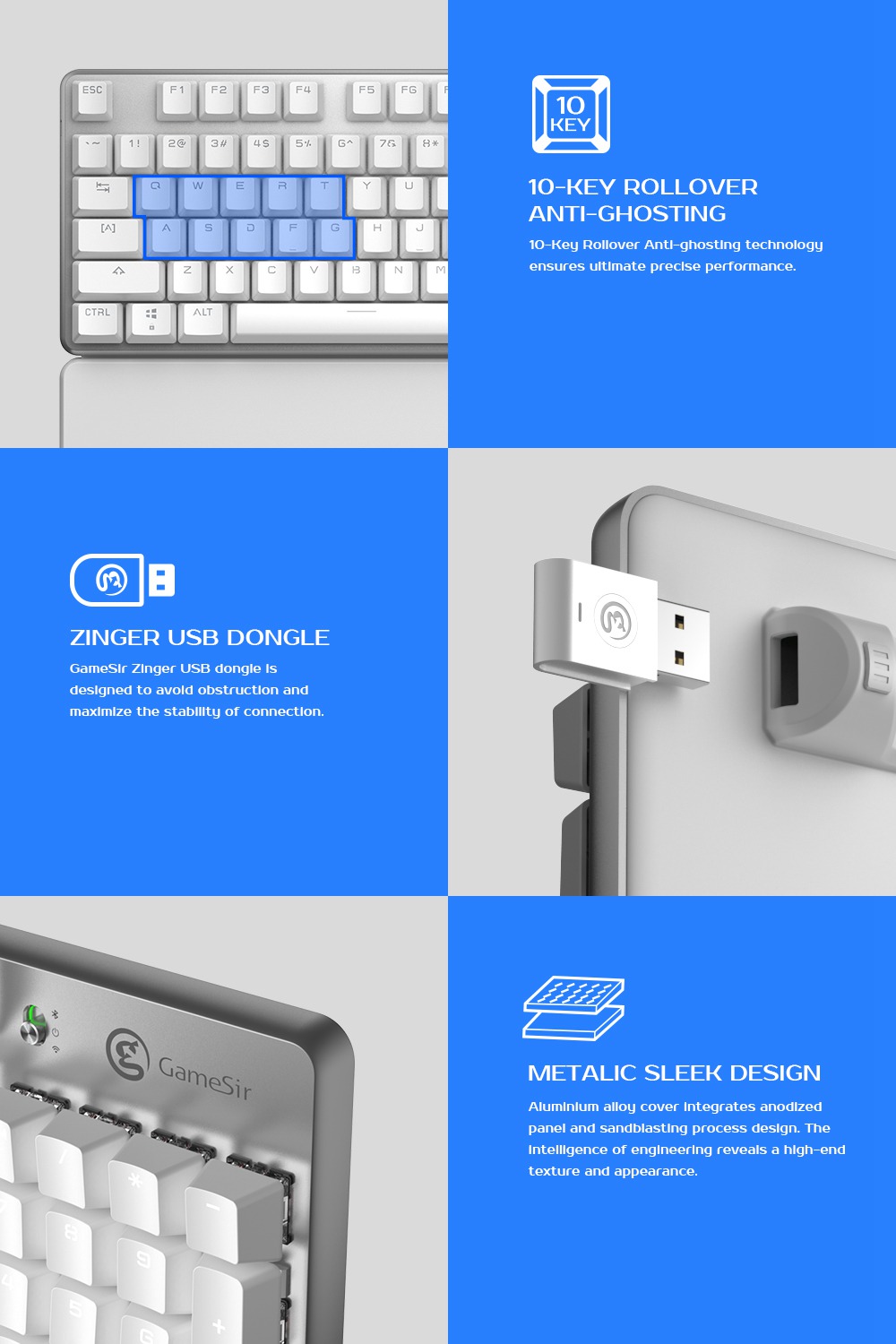 GameSir GK300 Wireless Bluetooth/2.4G Mechanical Gaming Keyboard White