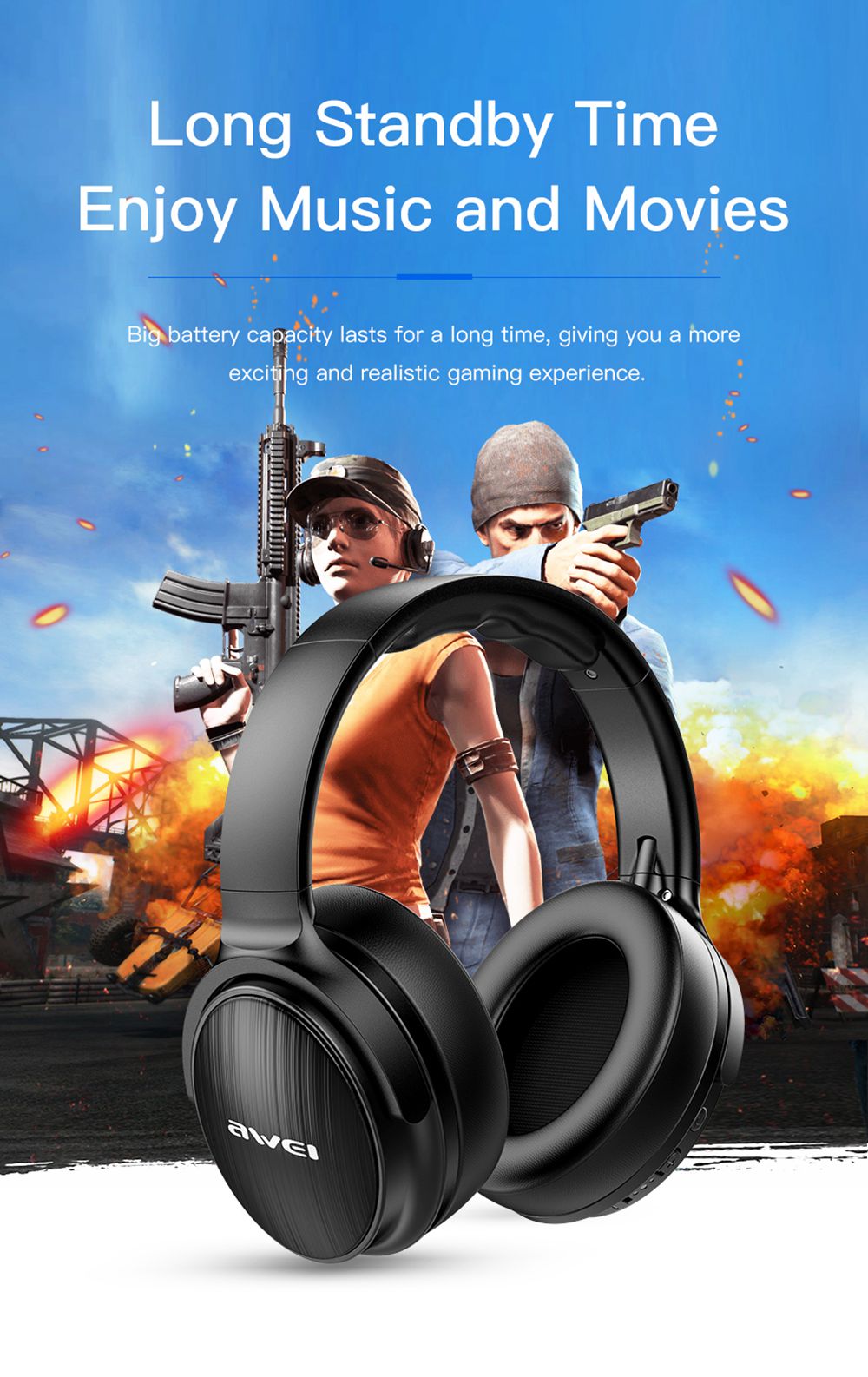 AWEI A780BL Foldable Bluetooth 5.0 Headphone Black
