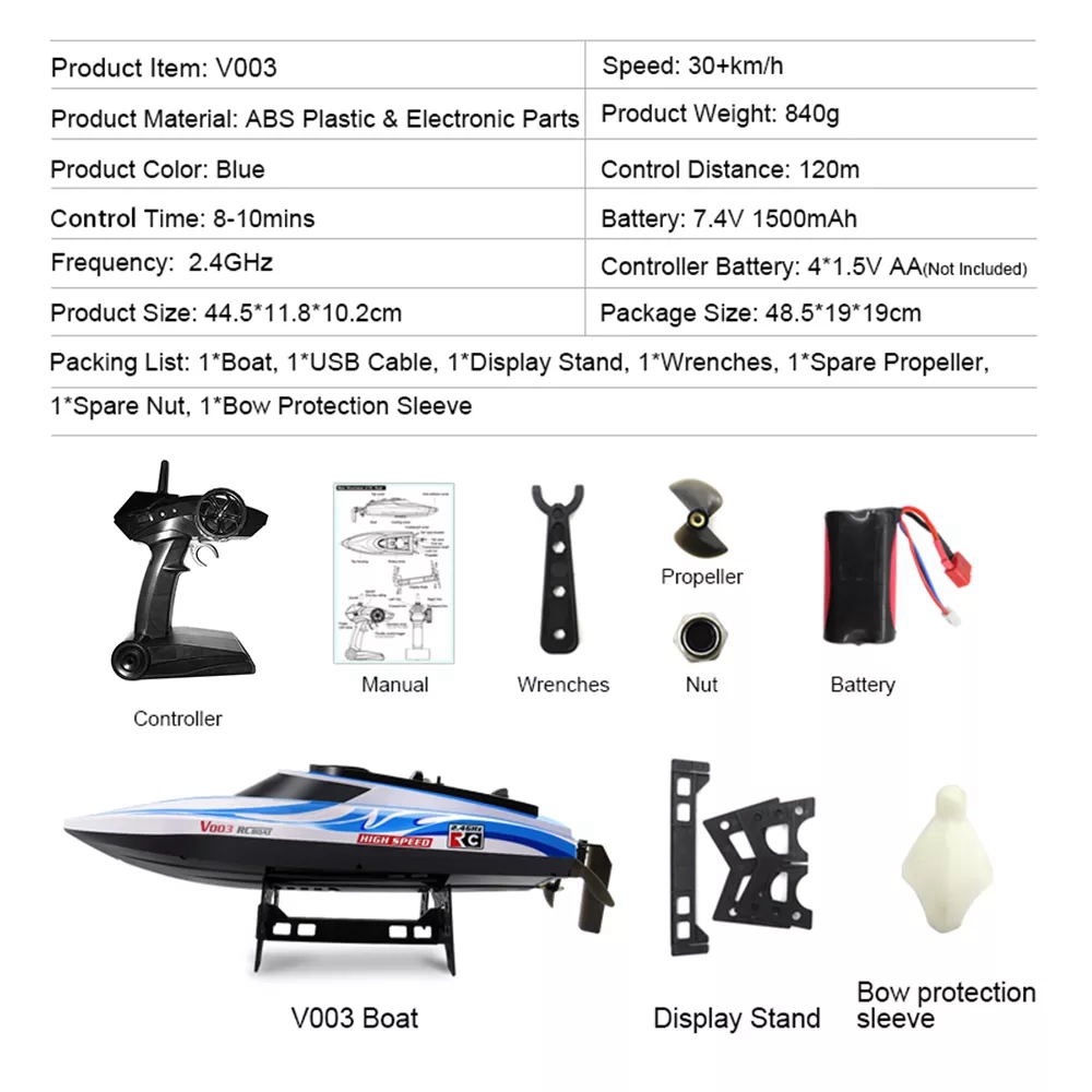 Flytec V003 2.4G RC Boat RTR Blue
