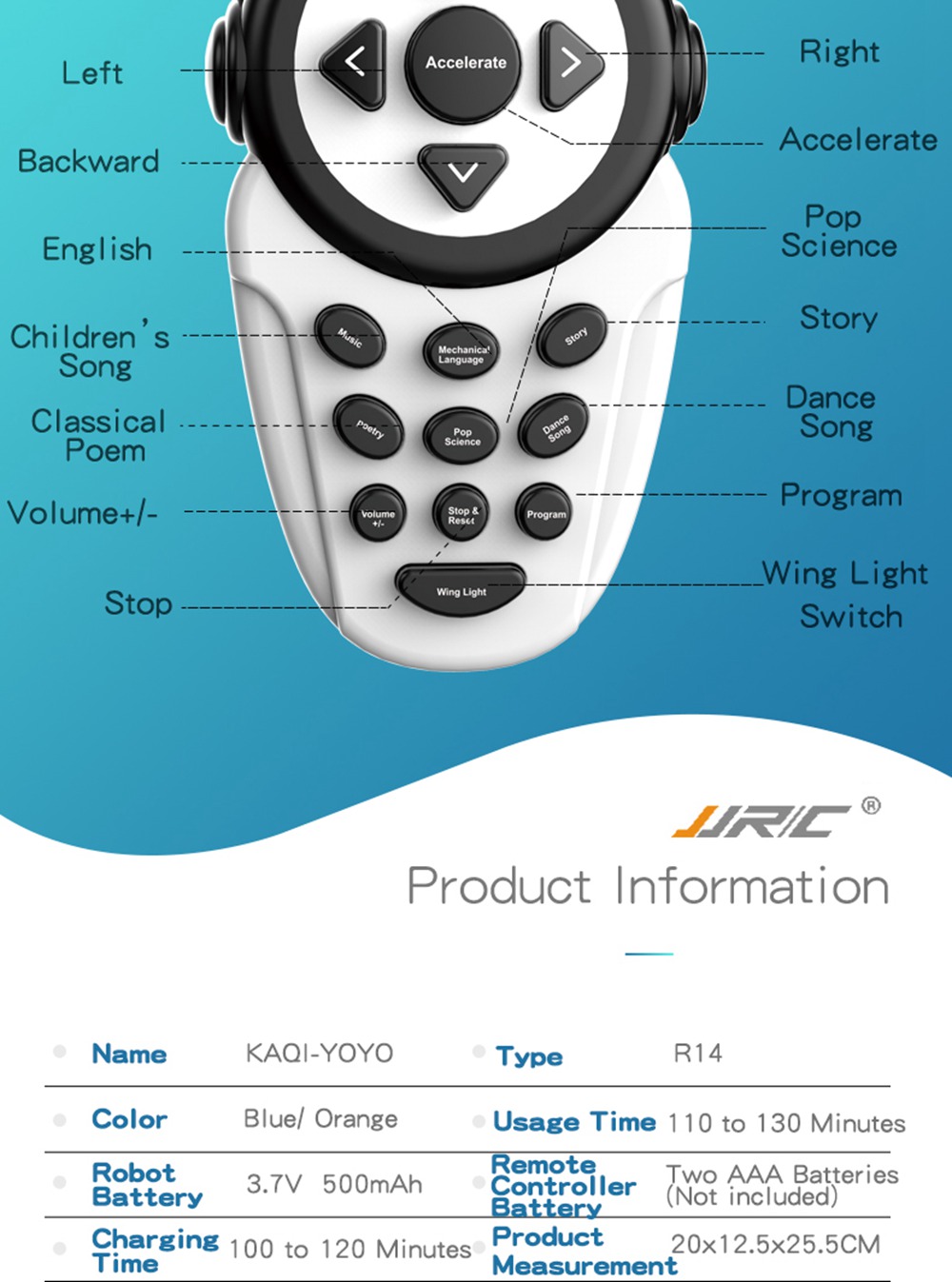 JJRC R14 KAQI-YOYO RC Robot Blue