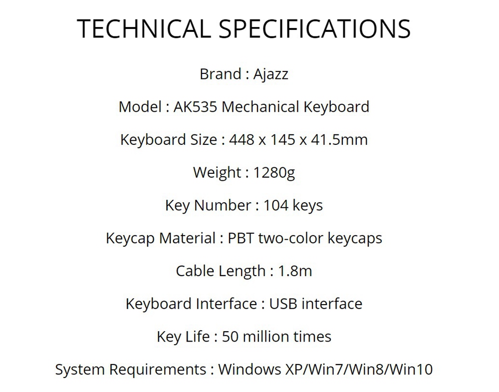 Ajazz AK535 USB Wired Mechanical Gaming Keyboard Black