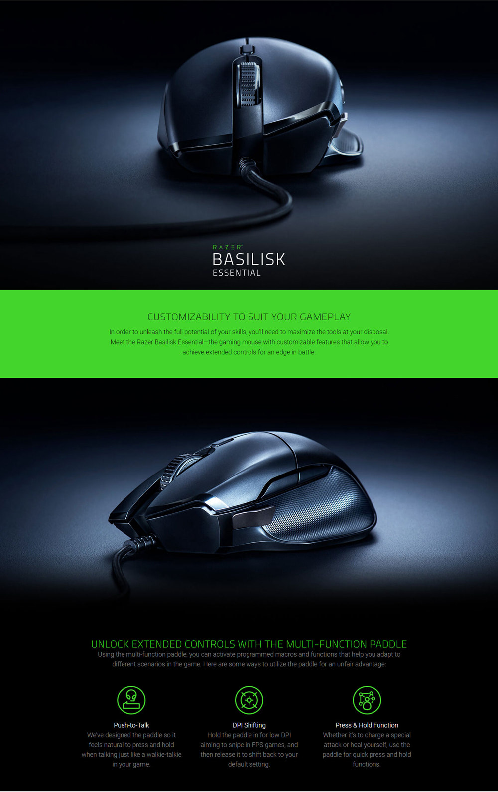 Razer Basilisk Essential Wired Gaming Mouse 6400 DPI Black