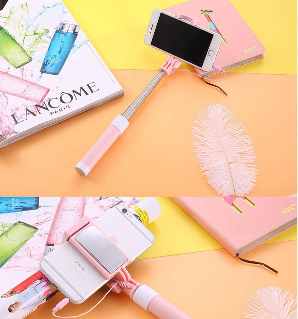 Mini Selfie Stick Portable Folding Self-timer Stick Pink