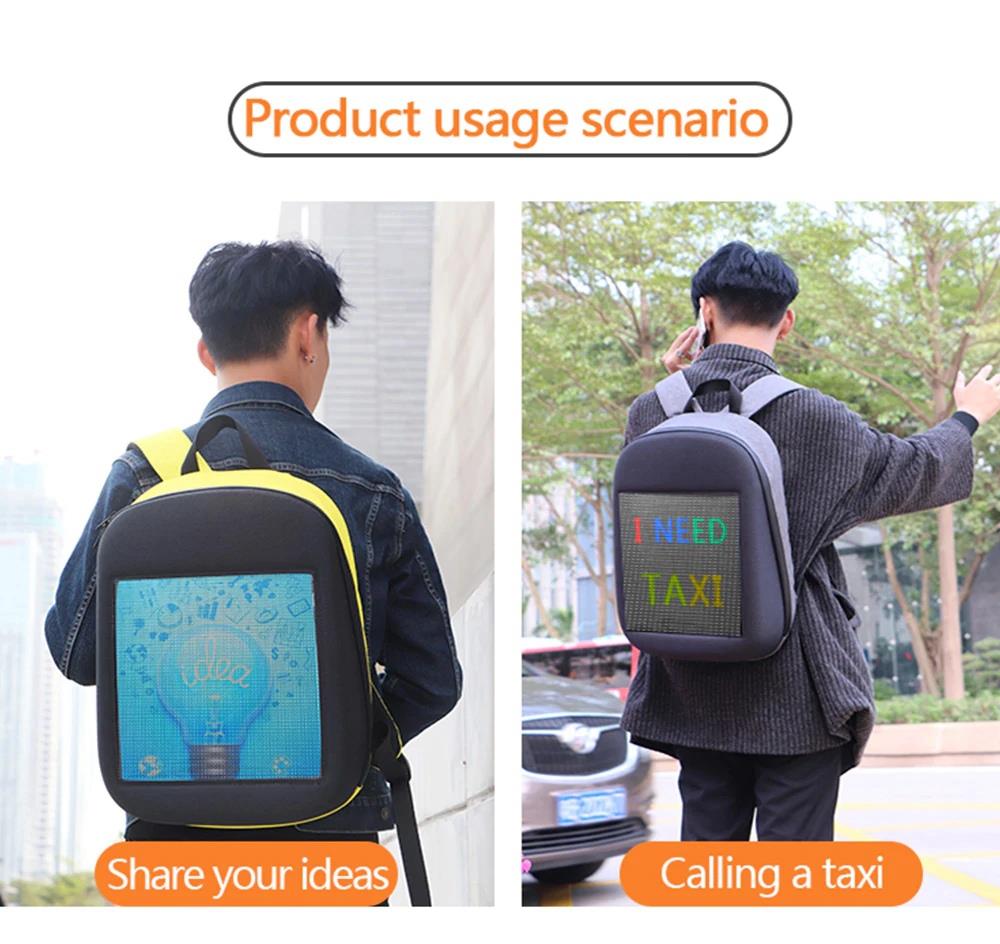 Unisex Creative Design LED Display Screen Backpack APP Control Blue