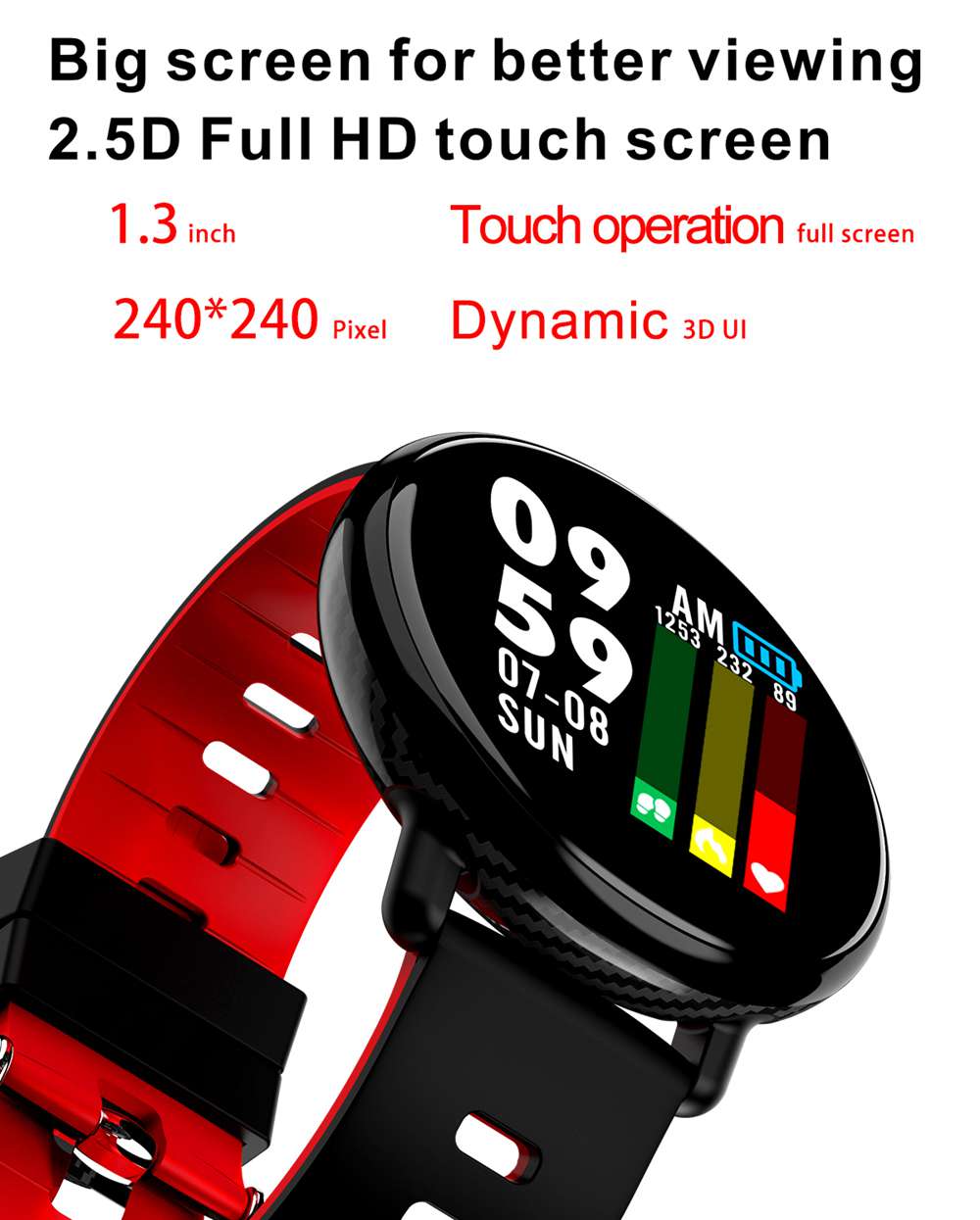 Makibes K1 Smartwatch 1.3 Inch Screen Multi-sport Functions IP68 Red