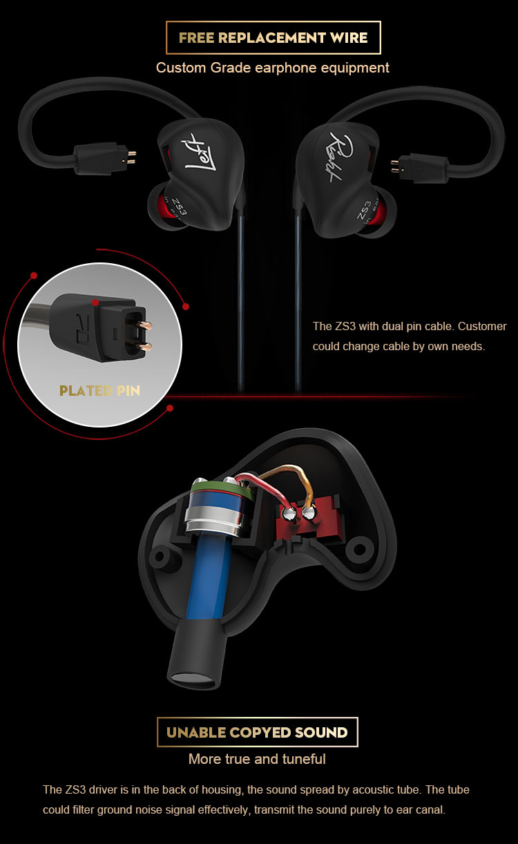 KZ ZS3 Noise Cancelling In-ear Stereo Earphone-Black