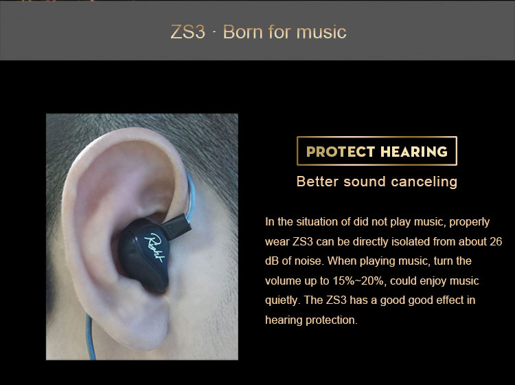 KZ ZS3 Noise Cancelling In-ear Stereo Earphone-Black