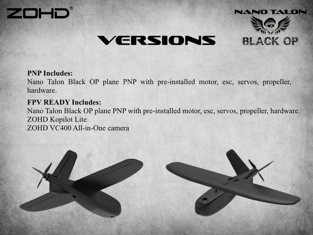 ZOHD Nano Talon Black OP FPV Fixed Wing RC Airplane W/O FPV System
