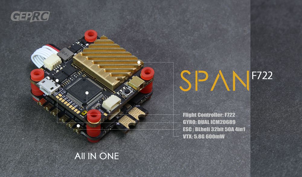 GEPRC SPAN-F722-VTX AIO F722 DUAL GYRO Flight Control For Racing Drone