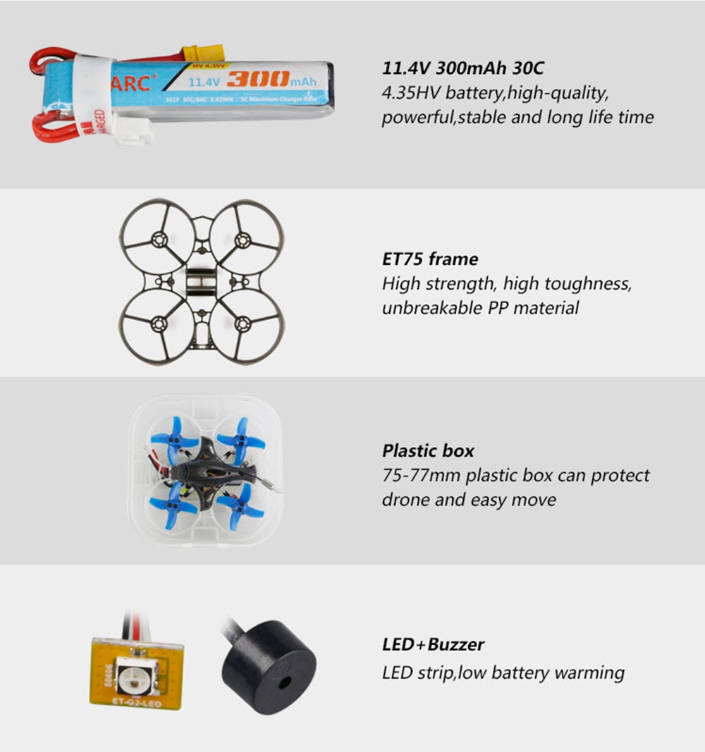 LDARC ET75 FPV Whoop FPV Racing Drone PNP With AC2000 Receiver Black