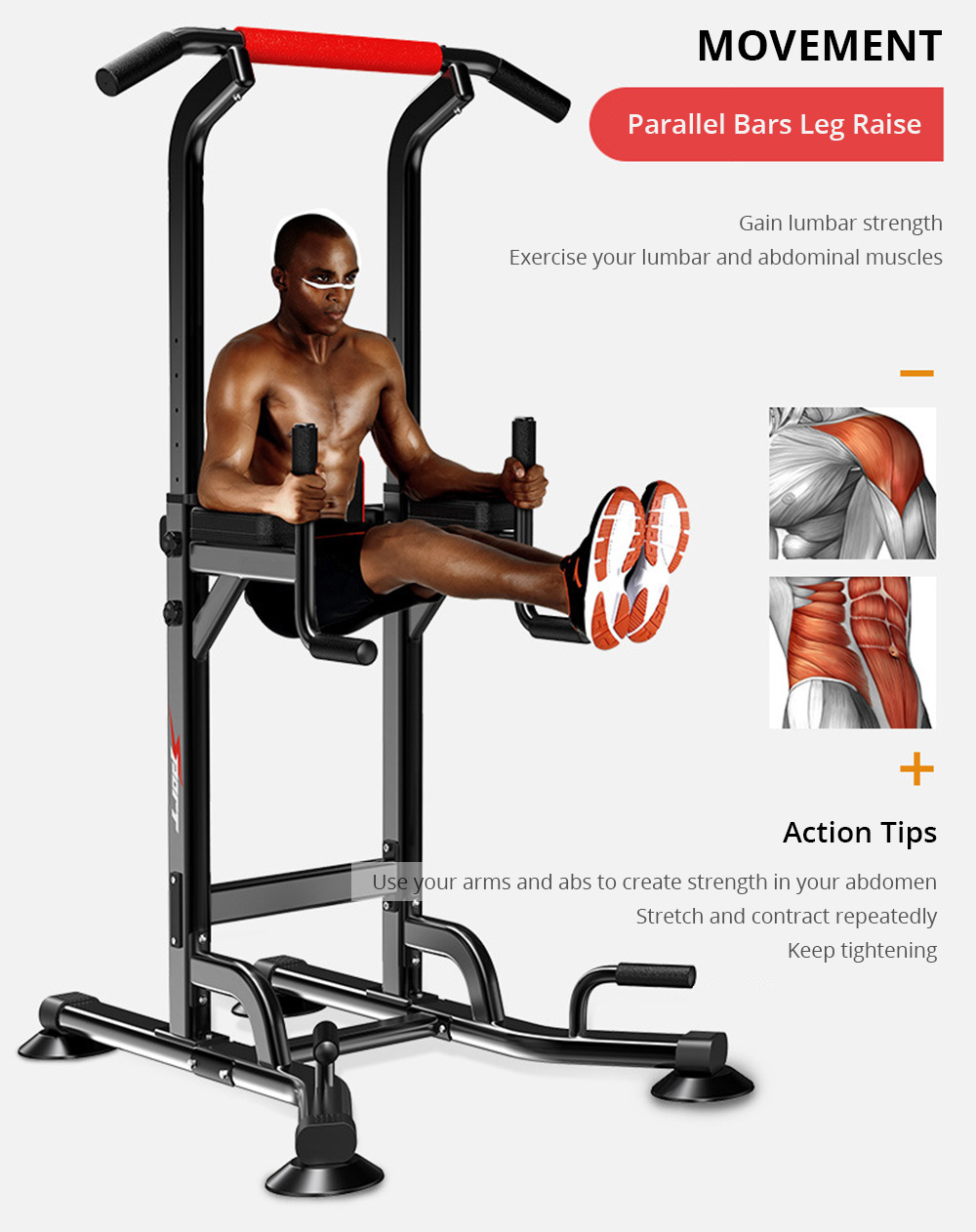 Multi-Function Adjustable Height Single Parallel Bars Black