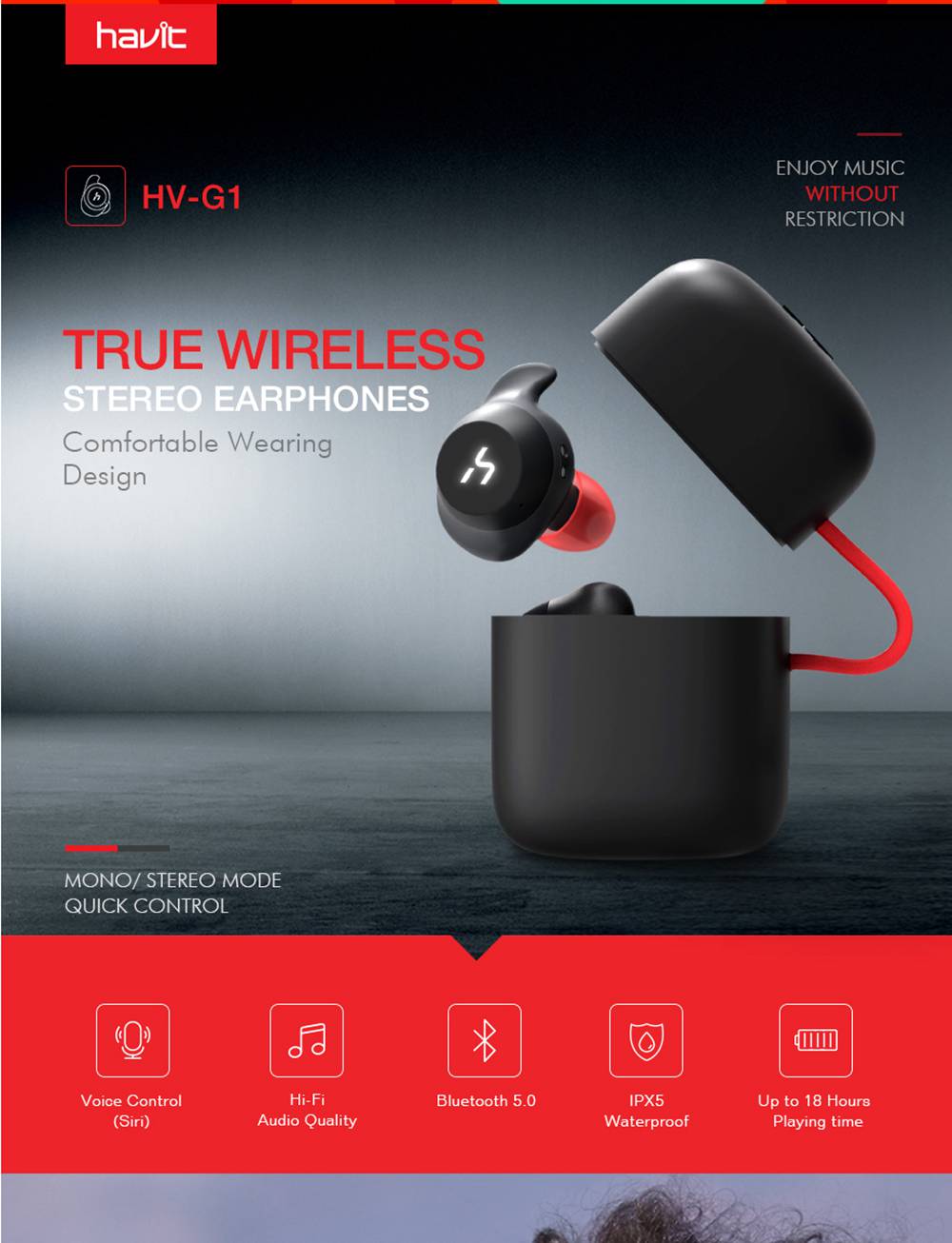Havit G1 Bluetooth 5.0 TWS Earphone Black