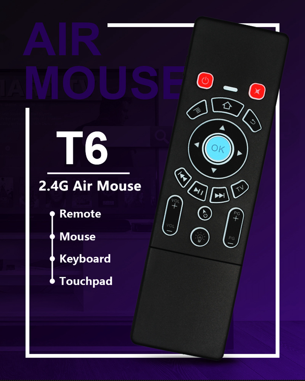 T6 Air Mouse with Wireless Keyboard Black